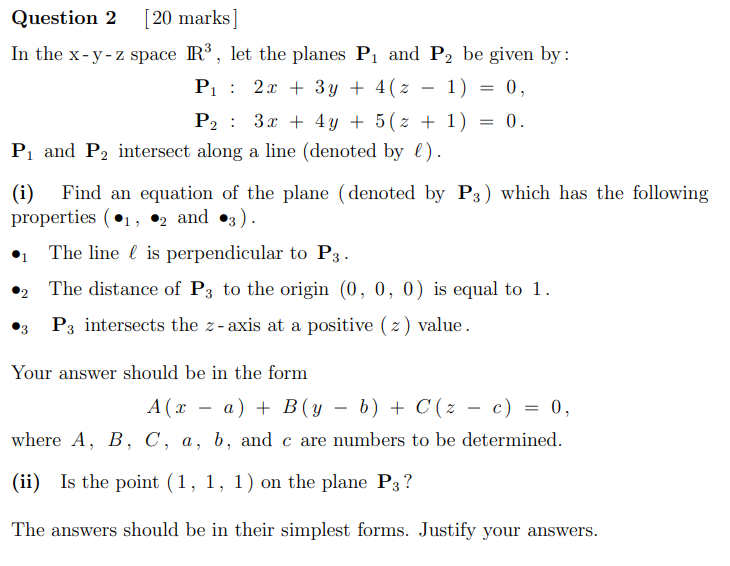 Solved Question 2[20 ﻿marks]In the x-y-z ﻿space R3, ﻿let the | Chegg.com
