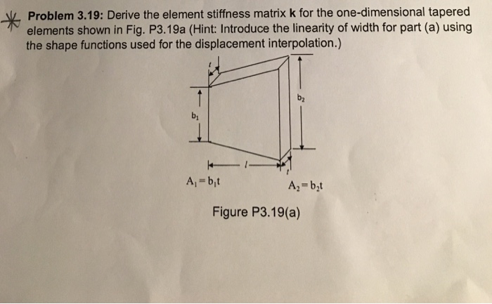 Solved Problem 3.19: Derive the element stiffness matrix k | Chegg.com