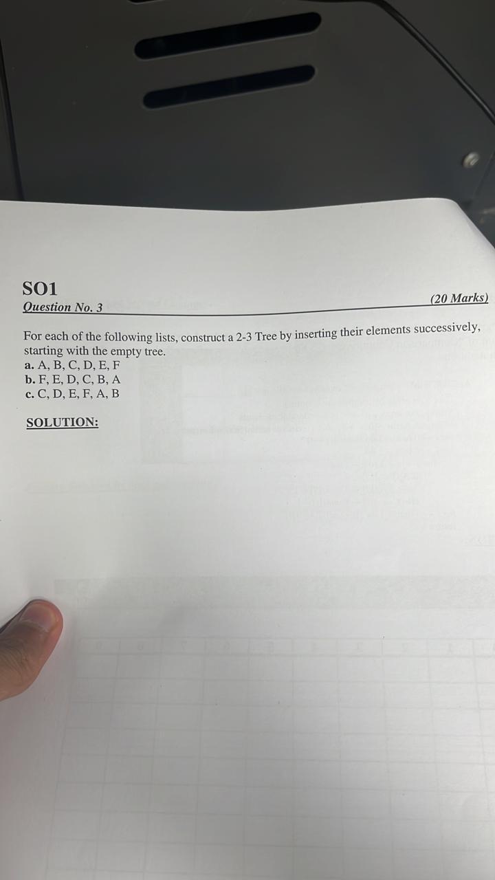 Solved For Each Of The Following Lists Construct A 2 3 Tree 1201