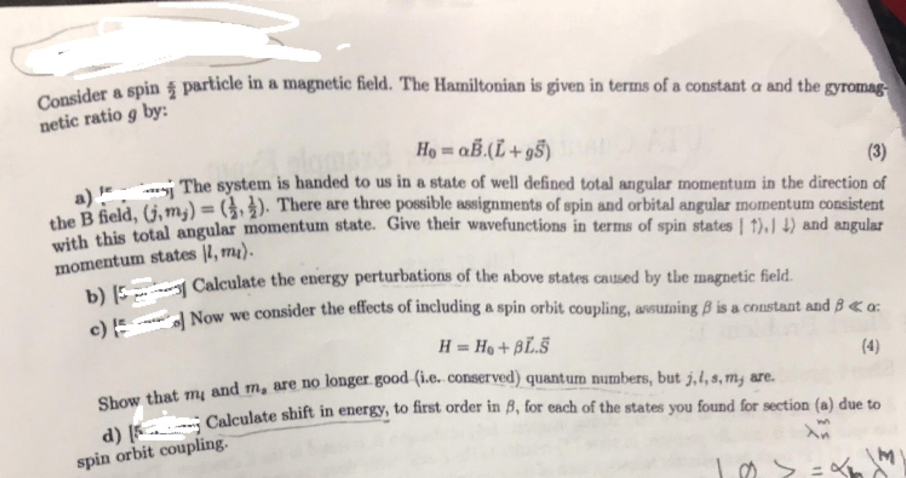 Solved Consider a spin particle in a magnetic field. The | Chegg.com