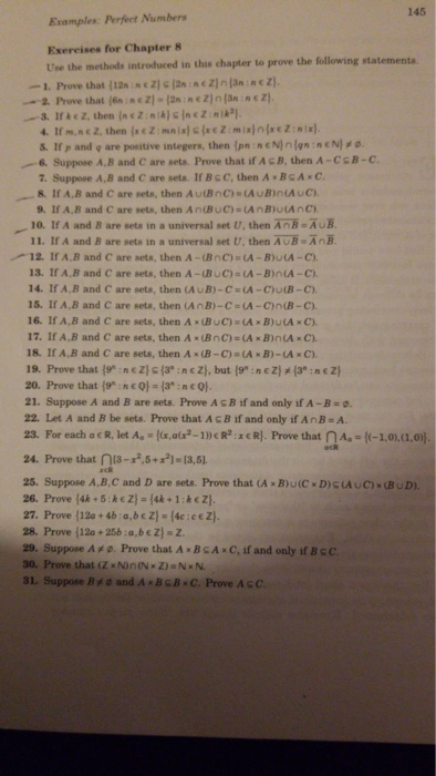 Solved 145 Examples: Perfect Numbers Exercises for Chapter 8 | Chegg.com
