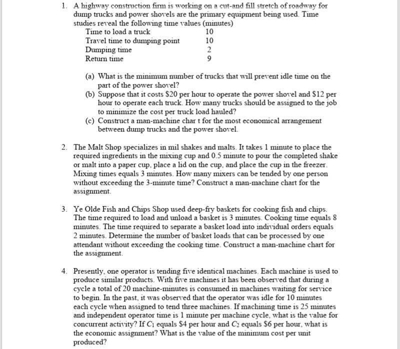Solved 1. A highway construction firm is working on a | Chegg.com