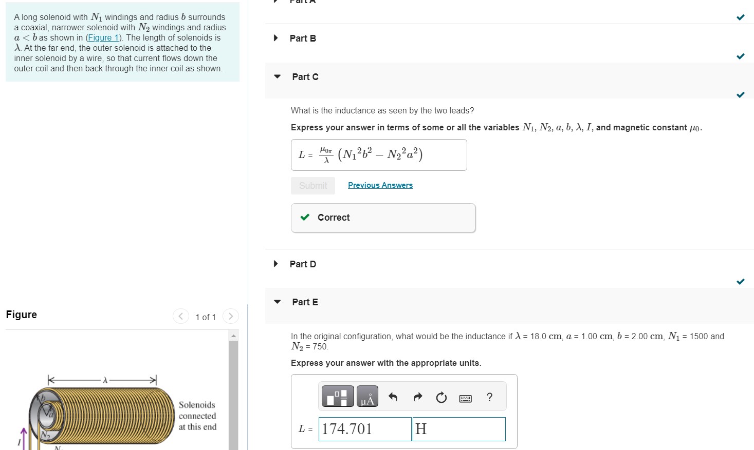 Solved A long solenoid with N1 windings and radius b | Chegg.com