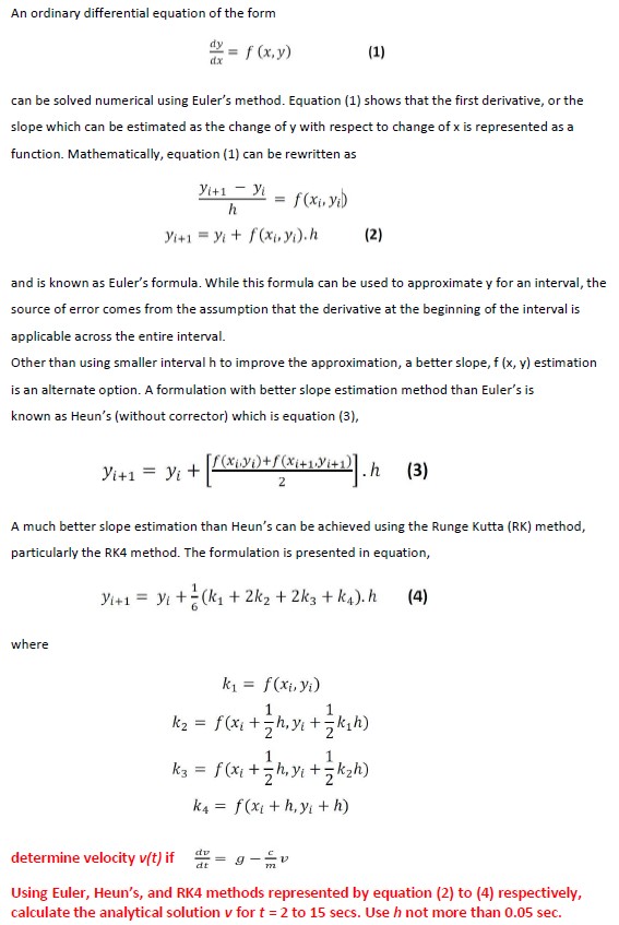 Solved NUMERICAL METHOD :-determine velocity v(t) ifUsing | Chegg.com