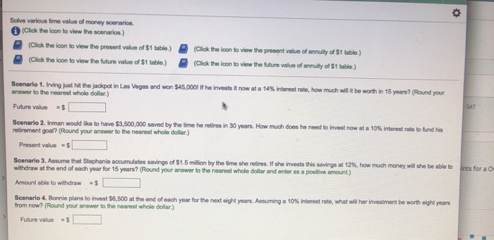 Solved Solve various time value of money scenarios. (Click | Chegg.com