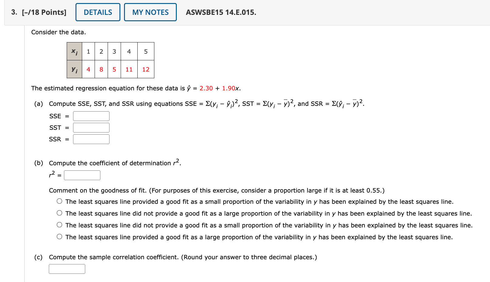 Solved Consider the data. The estimated regression equation | Chegg.com