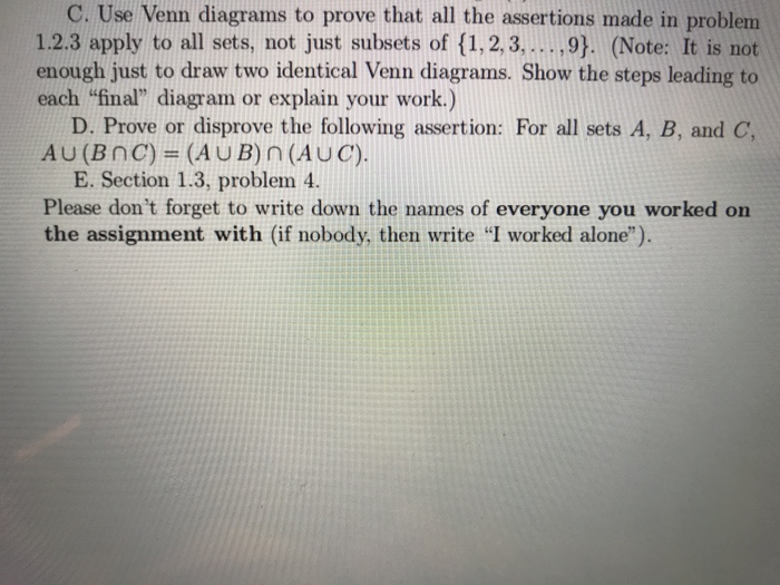 Solved C. Use Venn diagrams to prove that all the assertions | Chegg.com