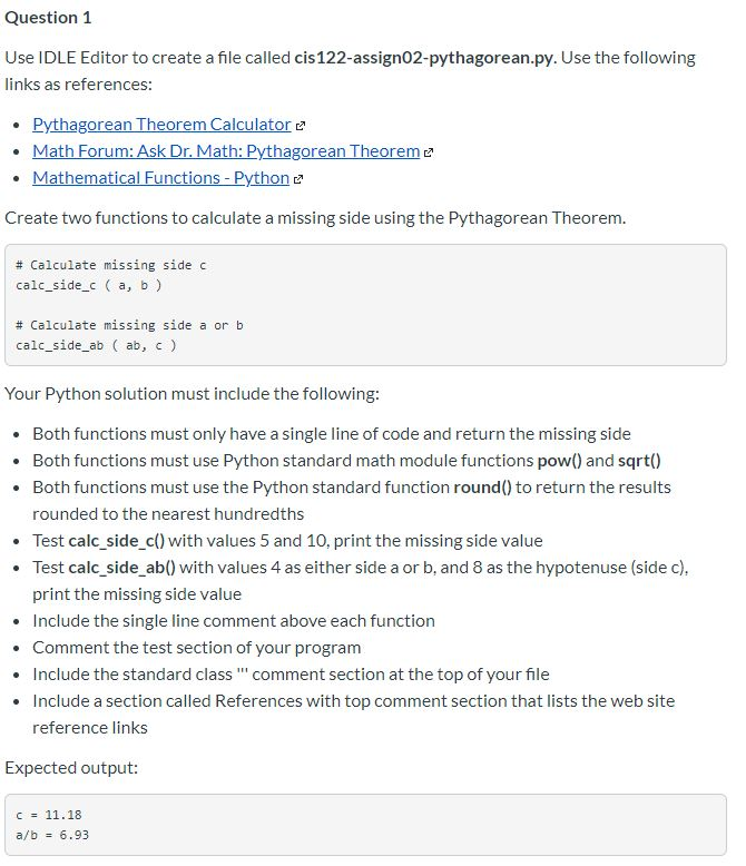 Solved Question 1 Use IDLE Editor to create a file called | Chegg.com