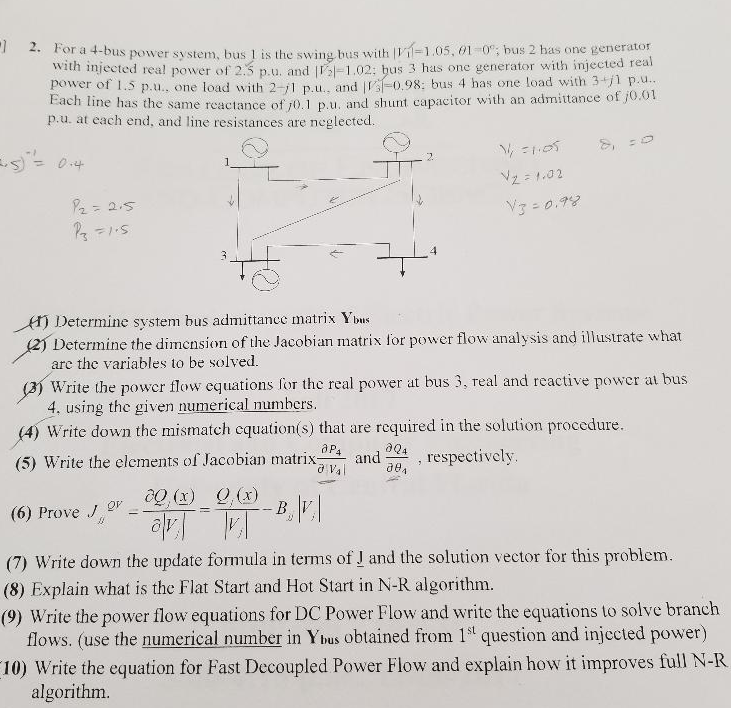 Solved 1 2 For A 4 Bus Power System Bus 1 Is The Swing Bus