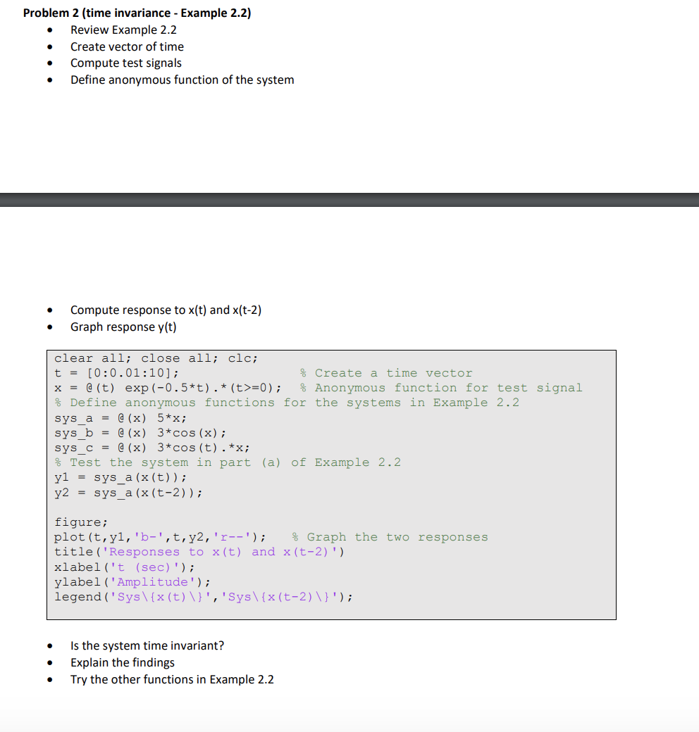 Solved . Problem 2 (time invariance - Example 2.2) Review | Chegg.com