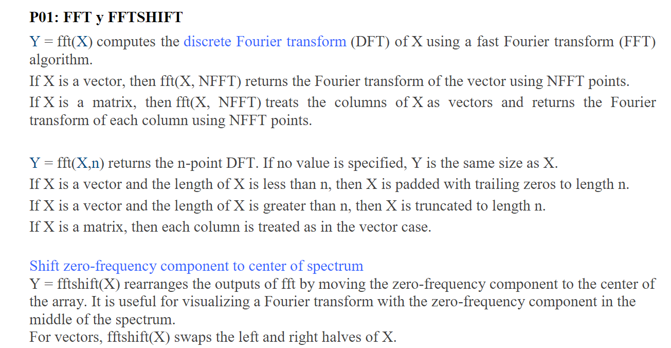 Solved P01: FFT y FFTSHIFT Y=fft(X) computes the discrete | Chegg.com