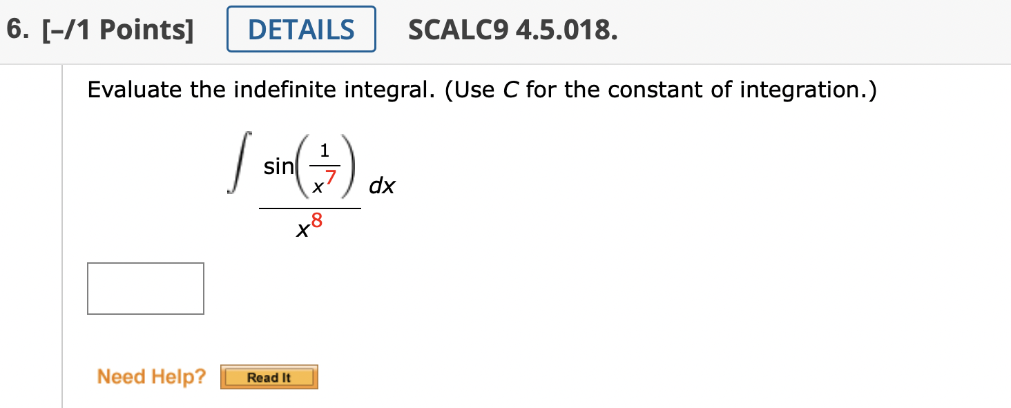 Solved 3. [-/1 Points] DETAILS SCALC9 4.5.006. Evaluate the | Chegg.com
