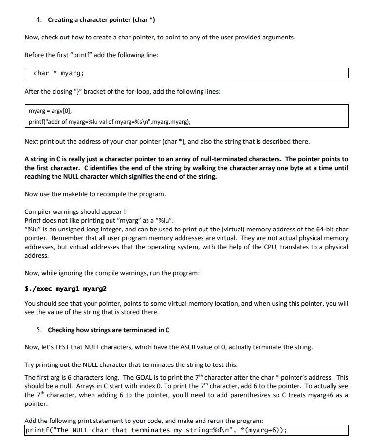 Solved 4. Creating a character pointer (char*) Now, check | Chegg.com