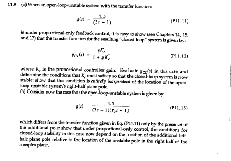Solved 11.9 (a) When an open-loop-unstable system with the | Chegg.com