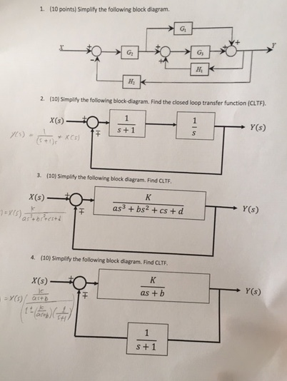 Solved 1. (10 points) Simplify the following block diagram. | Chegg.com