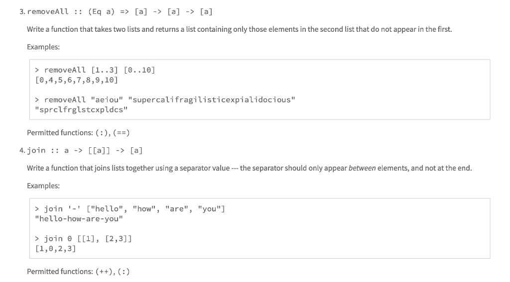 Solved 3. removeAll:: (Eq a) [a] a] - [a] Write a function | Chegg.com