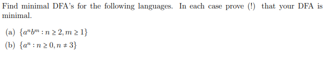 Solved Find minimal DFA's for the following languages. In | Chegg.com