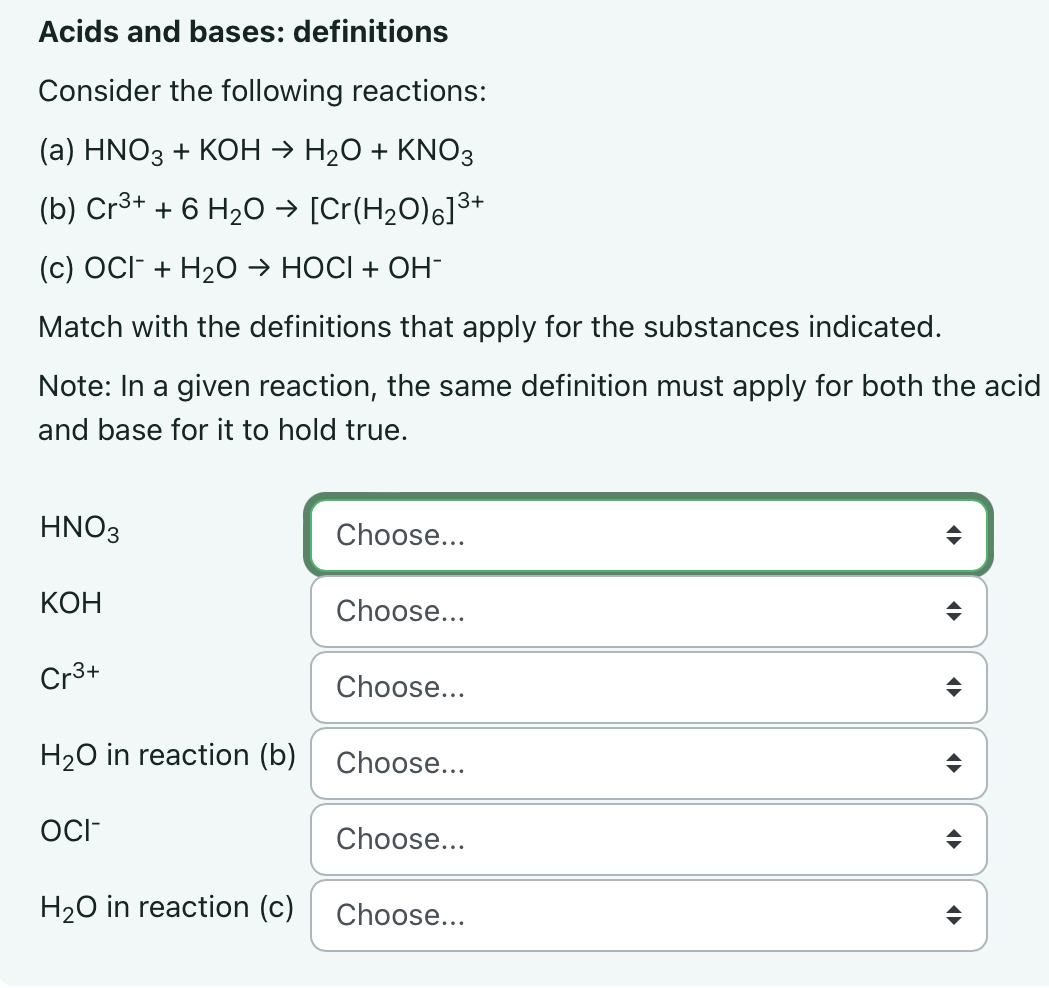 Solved Acids and bases: definitionsConsider the following | Chegg.com