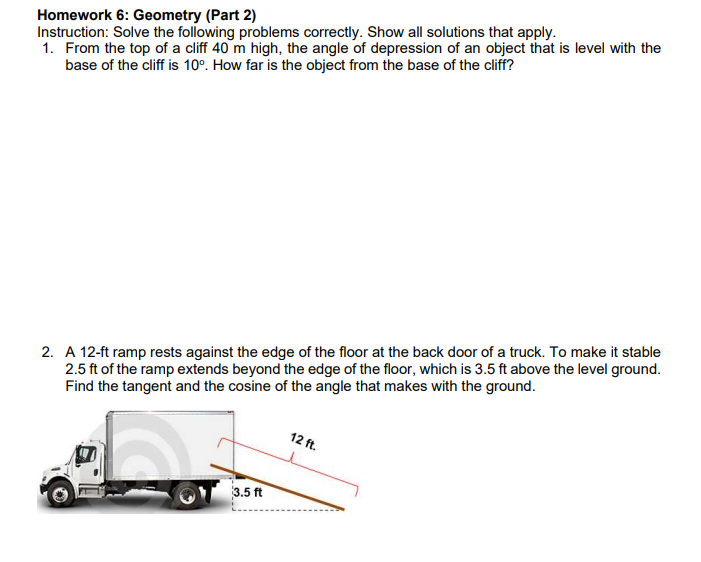Solved Homework 6: Geometry (Part 2) Instruction: Solve the | Chegg.com