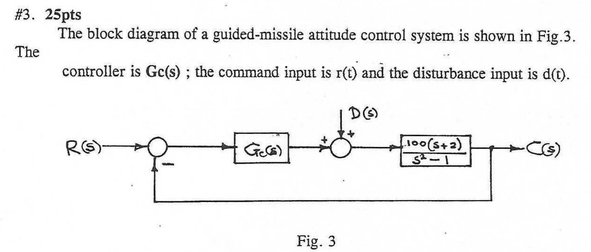 #3. 25pts The block diagram of a guided-missile | Chegg.com