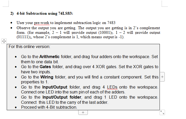 2) 4-bit Subtraction using 74LS83: • User your | Chegg.com