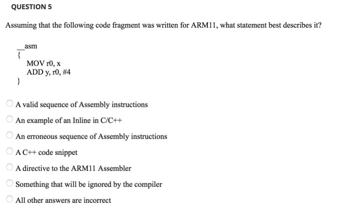 Solved QUESTION5 Assuming that the following code fragment | Chegg.com