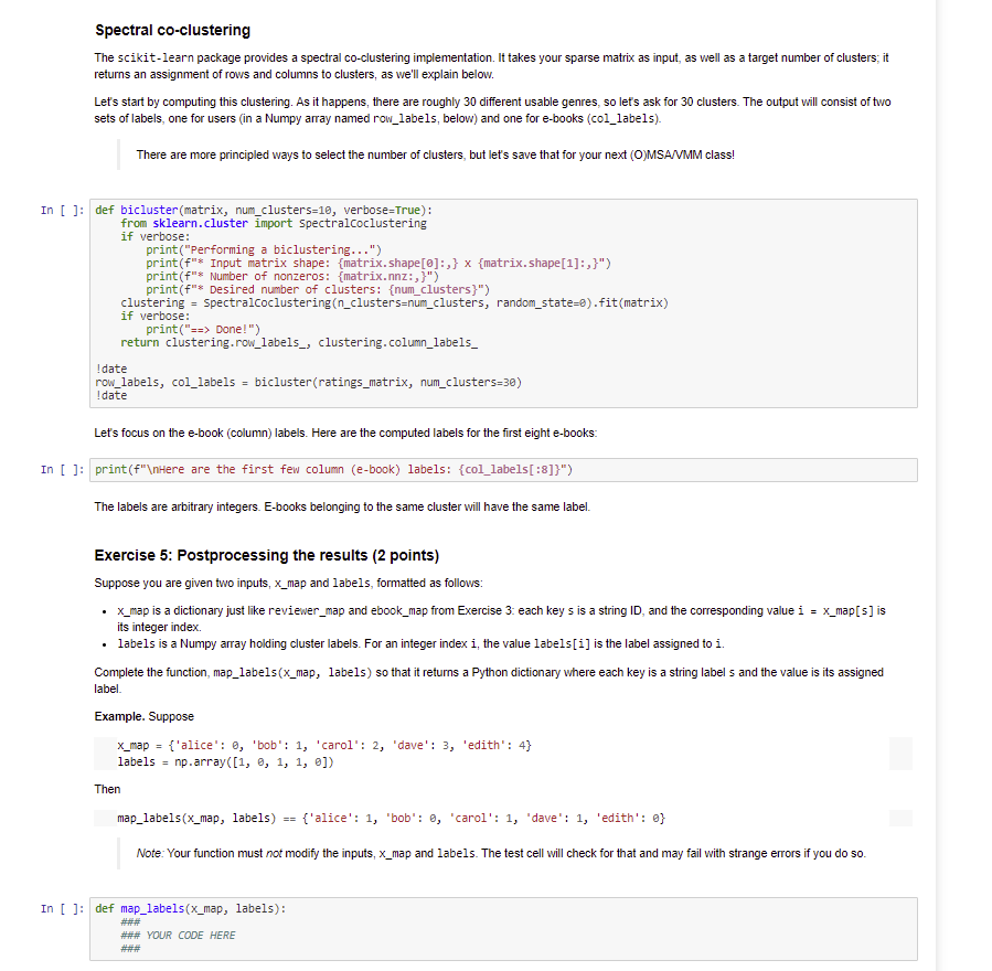 Solved Spectral co-clustering The scikit-learn package | Chegg.com