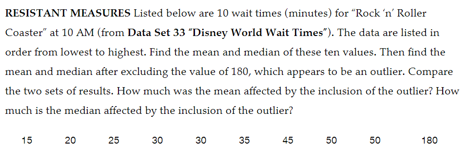 Solved RESISTANT MEASURES Listed below are 10 wait times | Chegg.com