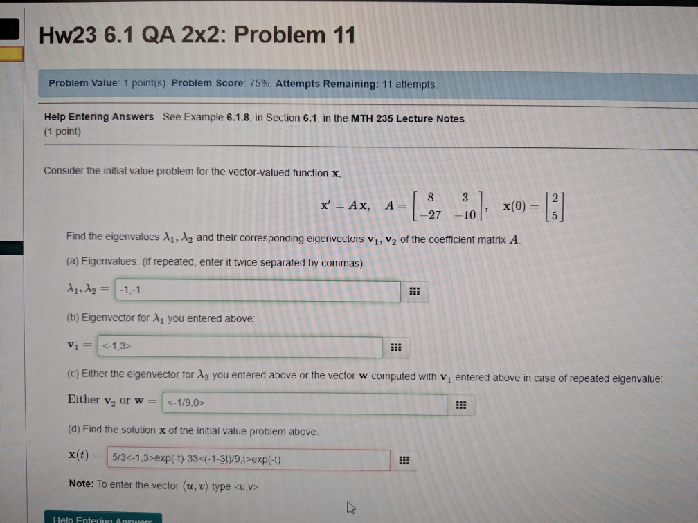 Solved Hw23 6.1 QA 2x2: Problem 4 Problem Value: 10 point(s) | Chegg.com