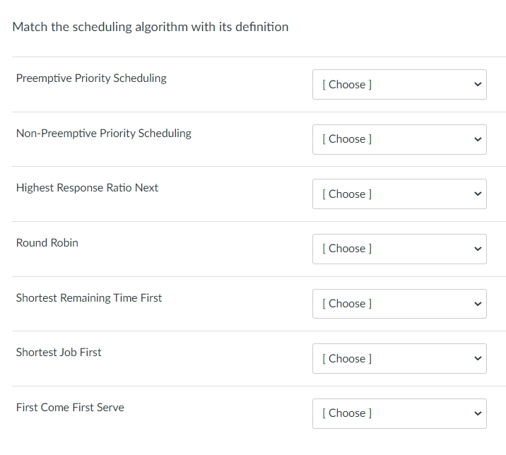 Solved Match the scheduling algorithm with its definition | Chegg.com