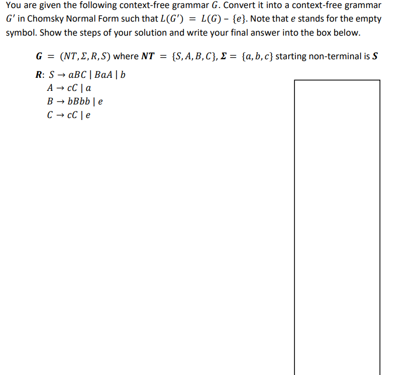 Solved You are given the following context-free grammar G. | Chegg.com
