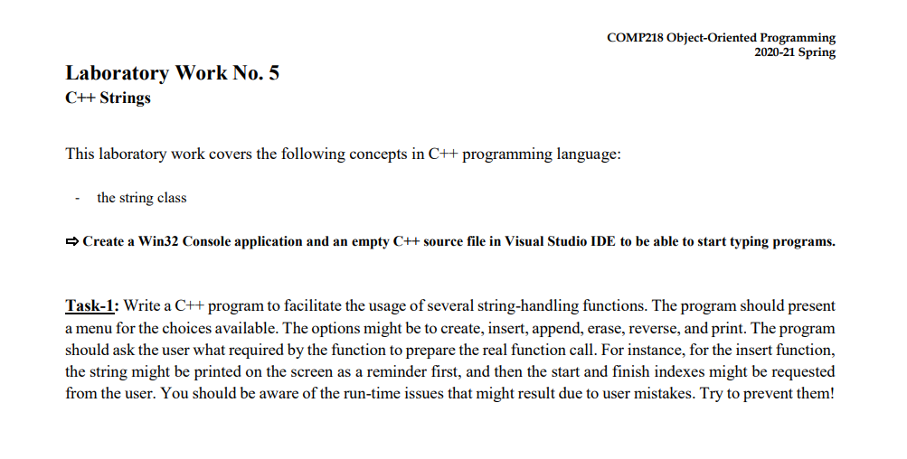 Solved COMP218 Object-Oriented Programming 2020-21 Spring | Chegg.com