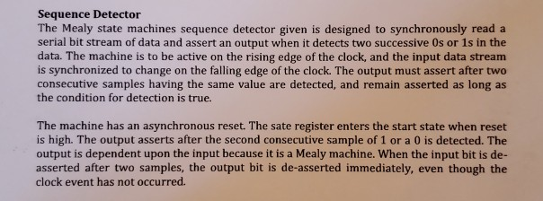 Solved Sequence Detector The Mealy state machines sequence | Chegg.com
