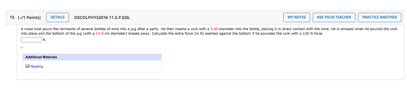 Solved 10 [ 1 Points] Details Oscolphys2016 11 5 P 026 My