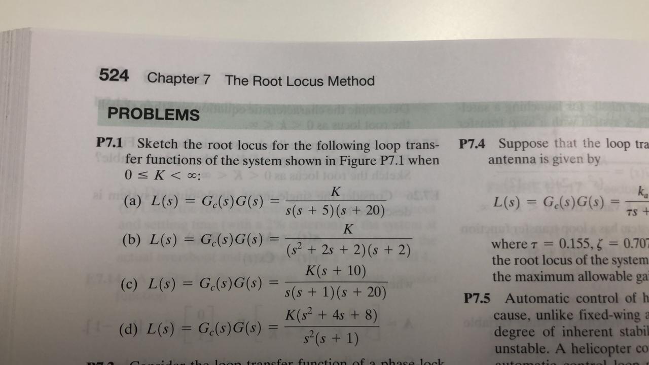 Solved 524 Chapter 7 The Root Locus Method PROBLEMS P7.4 | Chegg.com