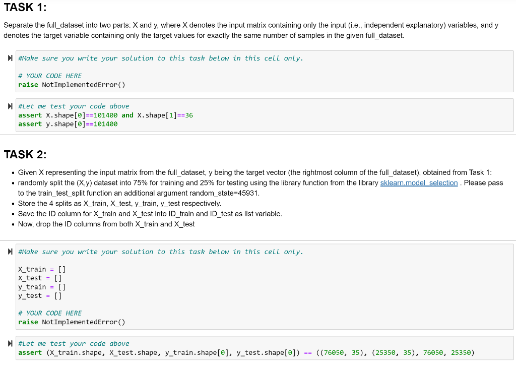 Separate the full_dataset into two parts: X and y, | Chegg.com