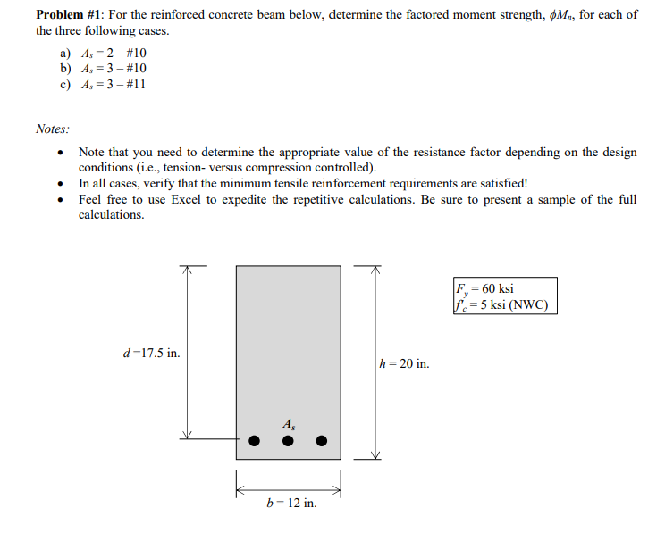 Solved Problem \#1: For the reinforced concrete beam below, | Chegg.com