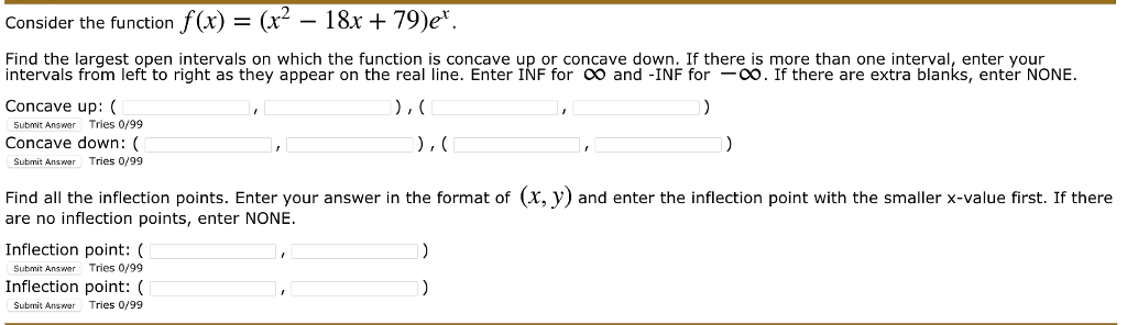 Solved Consider the function f(x(r2 - 18x + 79)e Find the | Chegg.com