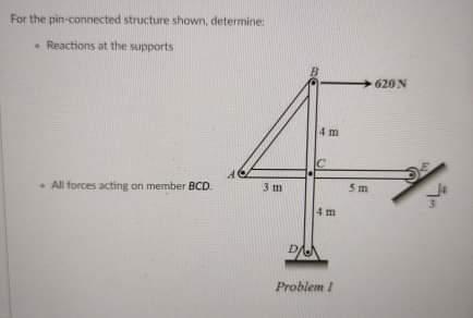 Solved For the pin-connected structure shown, determine • | Chegg.com