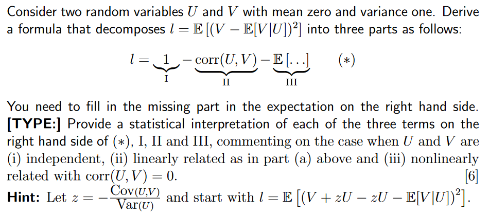 Solved Consider two random variables U and V with mean zero | Chegg.com