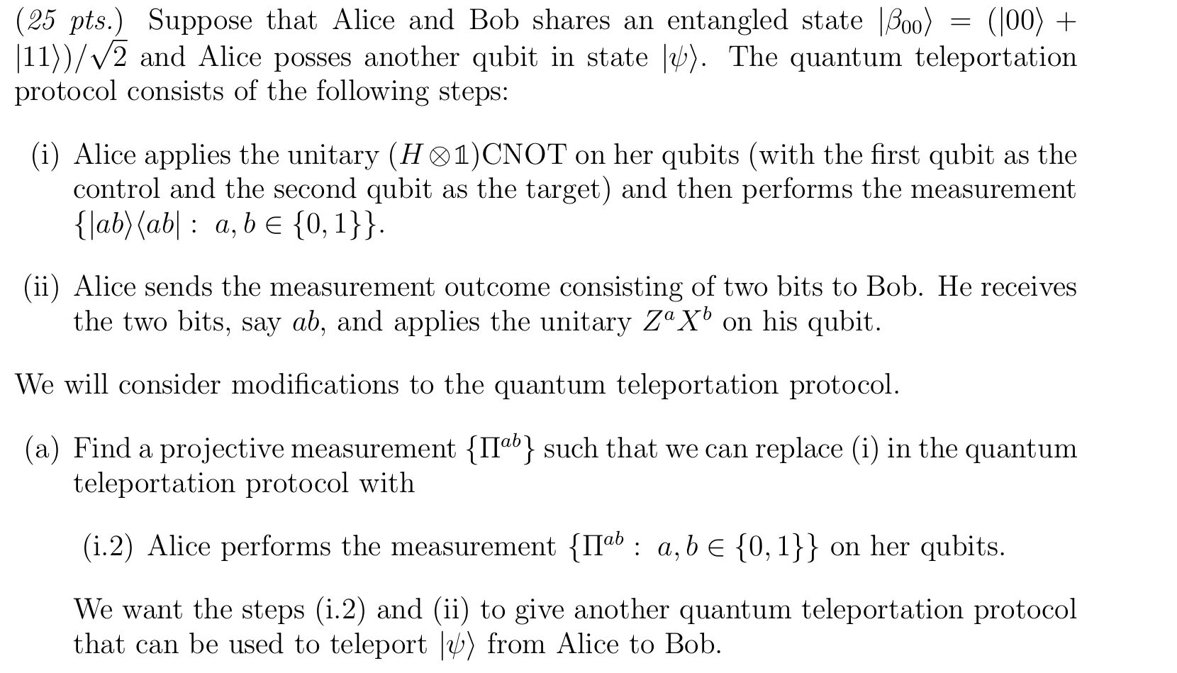 Solved (25 pts.) ﻿Suppose that Alice and Bob shares an | Chegg.com