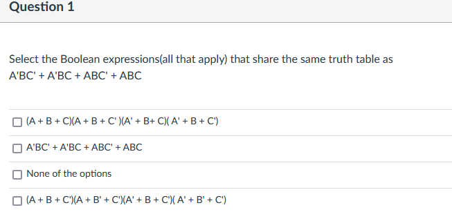 Solved Select the Boolean expressions(all that apply) that | Chegg.com