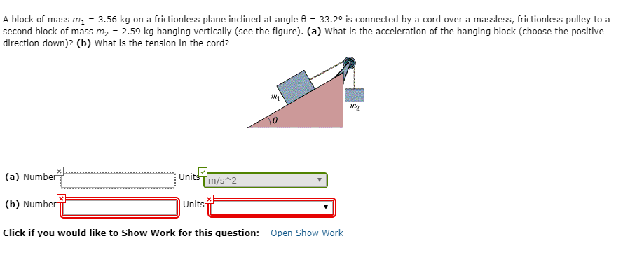 Solved A block of mass m1 = 3.56 kg on a frictionless plane | Chegg.com