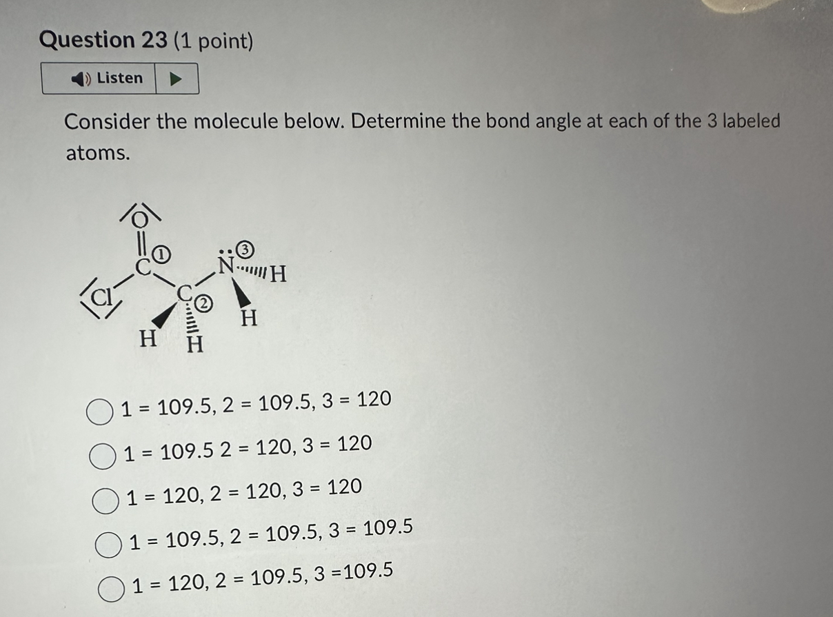 Solved Consider the molecule below. Determine the bond angle | Chegg.com