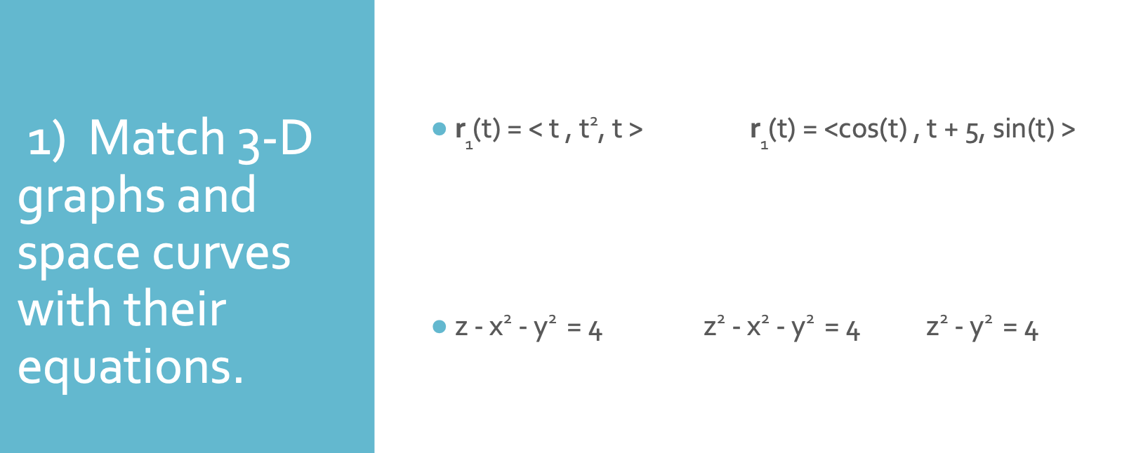 r(t) = F(t) = 1) Match 3-D graphs and space curves | Chegg.com