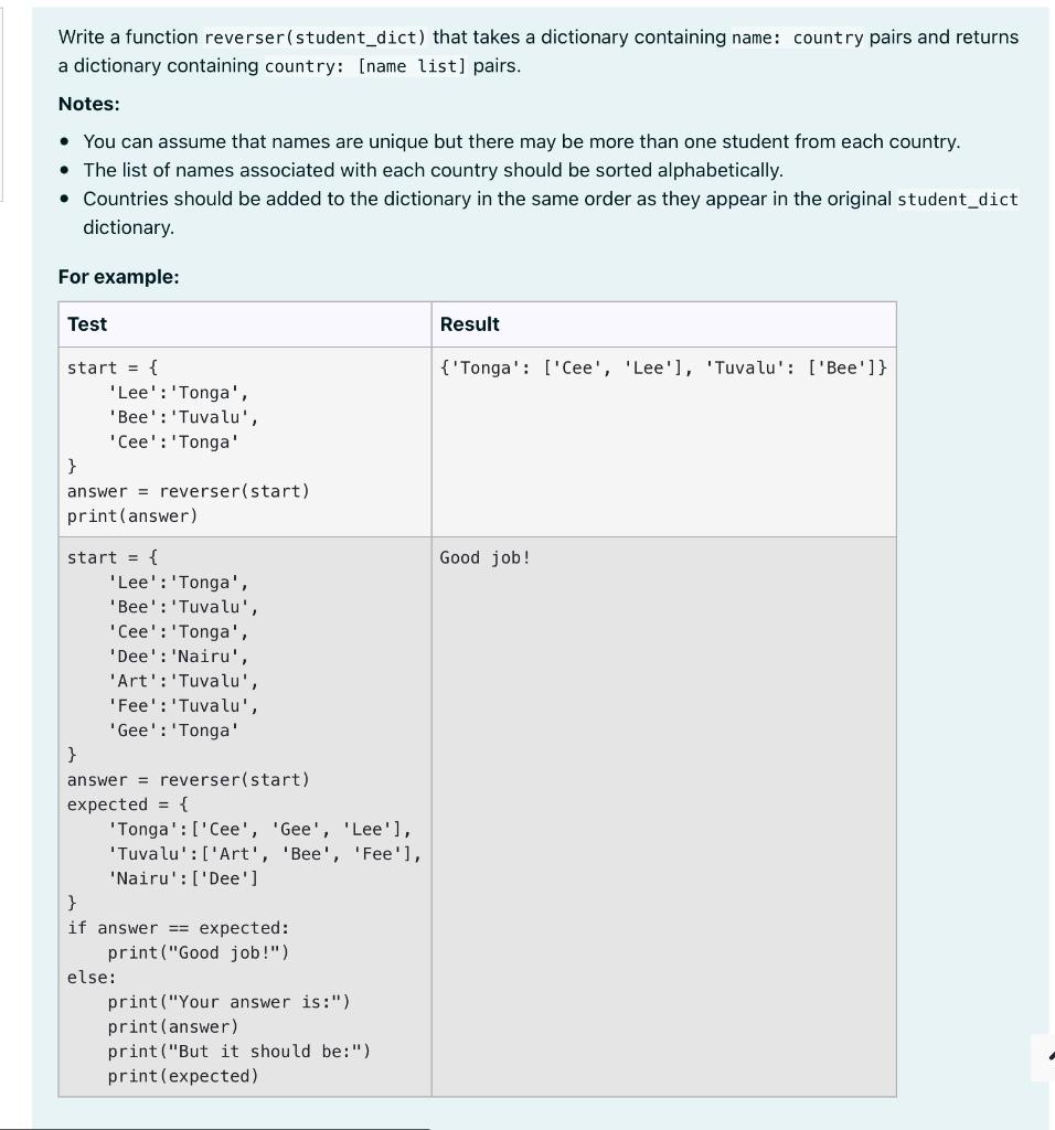 Solved Write a function reverser(student_dict) that takes a | Chegg.com Solved Write a function reverser(student_dict) that takes a | Chegg.com
