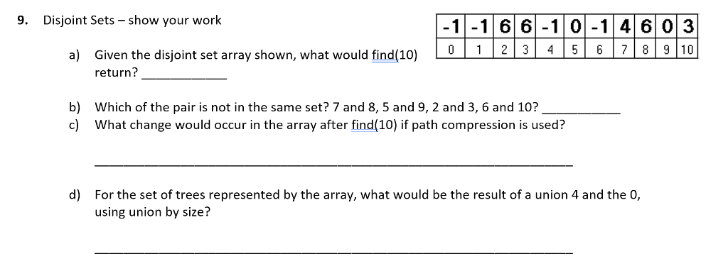 9. Disjoint Sets show your work 1-1 6 6-10-14 6 0 3 0 | Chegg.com