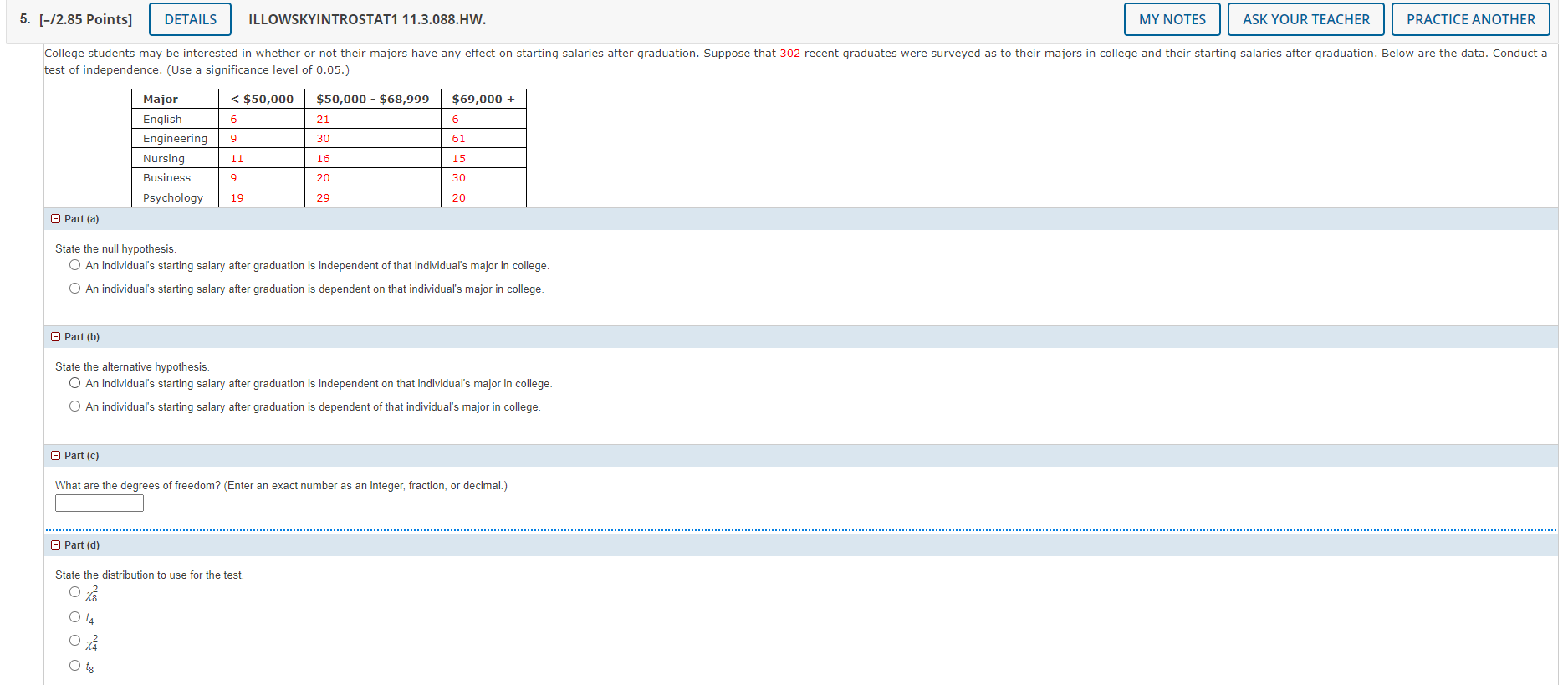 Solved 5. [-/2.85 Points] DETAILS ILLOWSKYINTROSTAT1 | Chegg.com