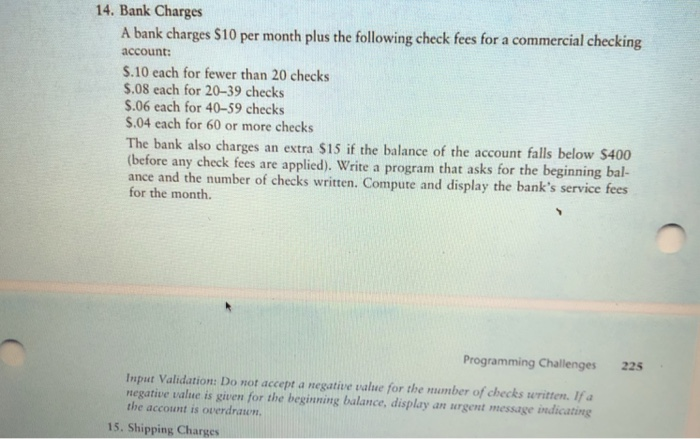 Solved 14. Bank Charges A bank charges $10 per month plus | Chegg.com