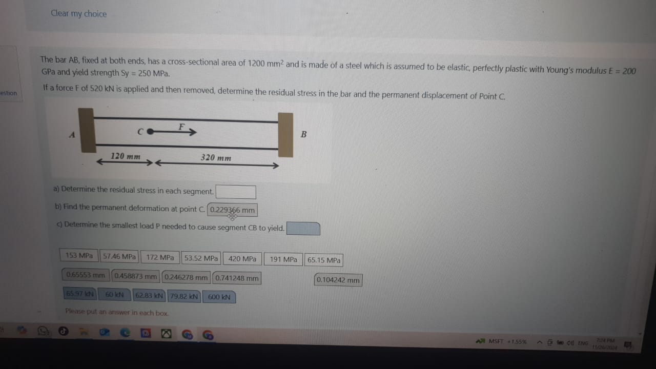 Solved The bar AB, ﻿fixed at ﻿both ends, has a | Chegg.com